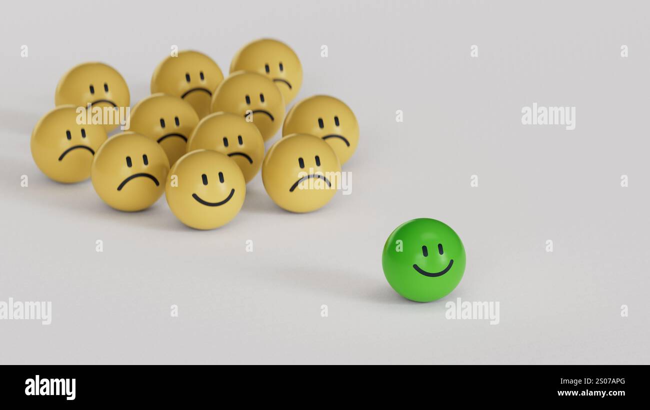 Individuality.Wood cube with smile, normal and sad face. Facial ...