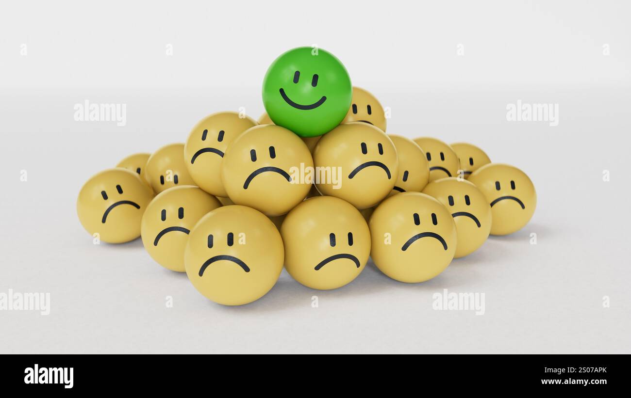 Pile of GREEN smile faces sad and happy.Wood cube with smile, normal ...