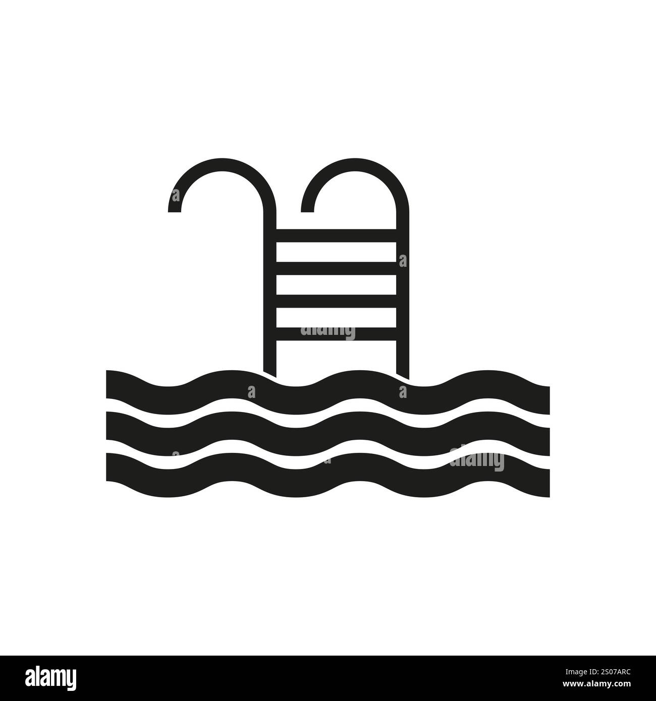 Swimming pool icon. Water waves symbol. Ladder entry design. Black ...