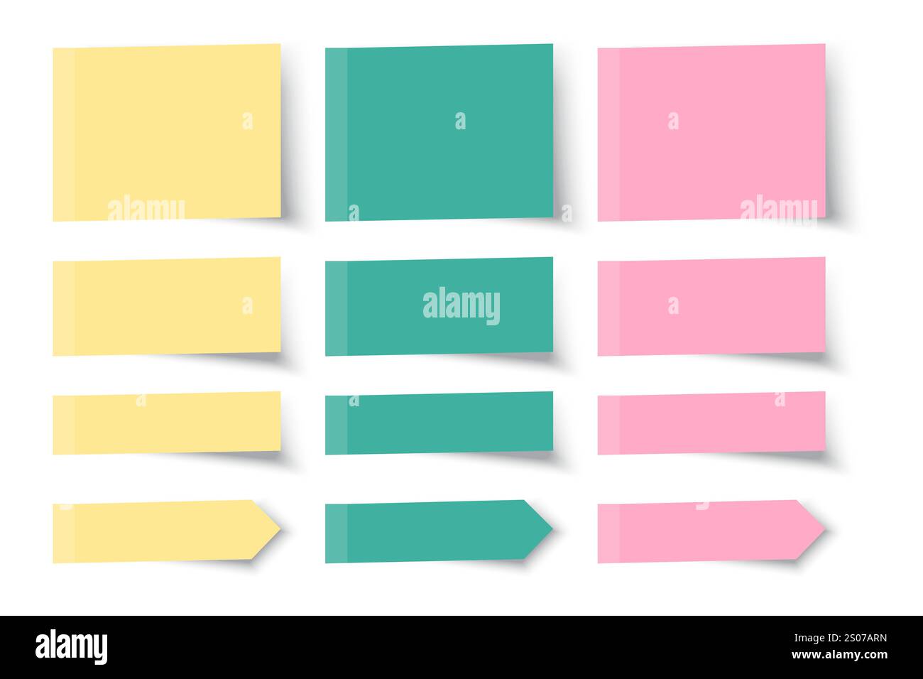 Sticky note set. Pink, yellow, green. Colorful vector paper ...