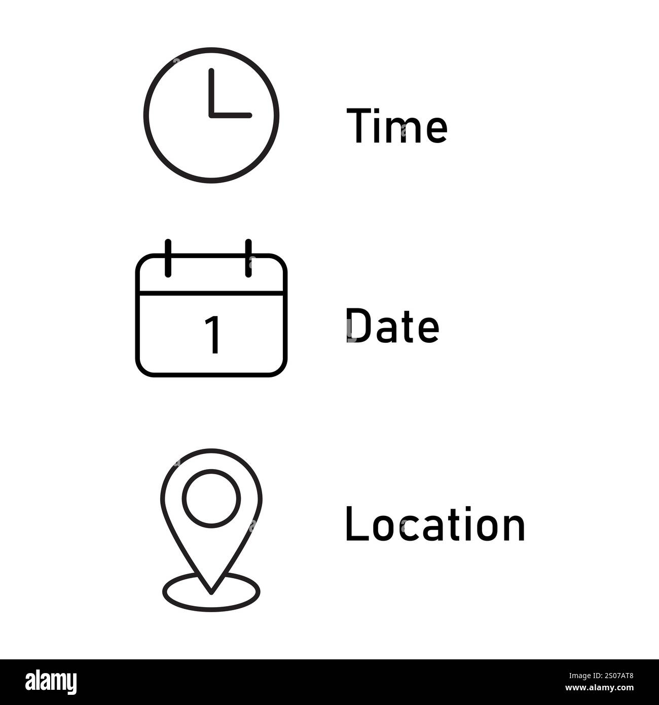 Time clock icon. One calendar shape. Location marker vector. Minimal ...