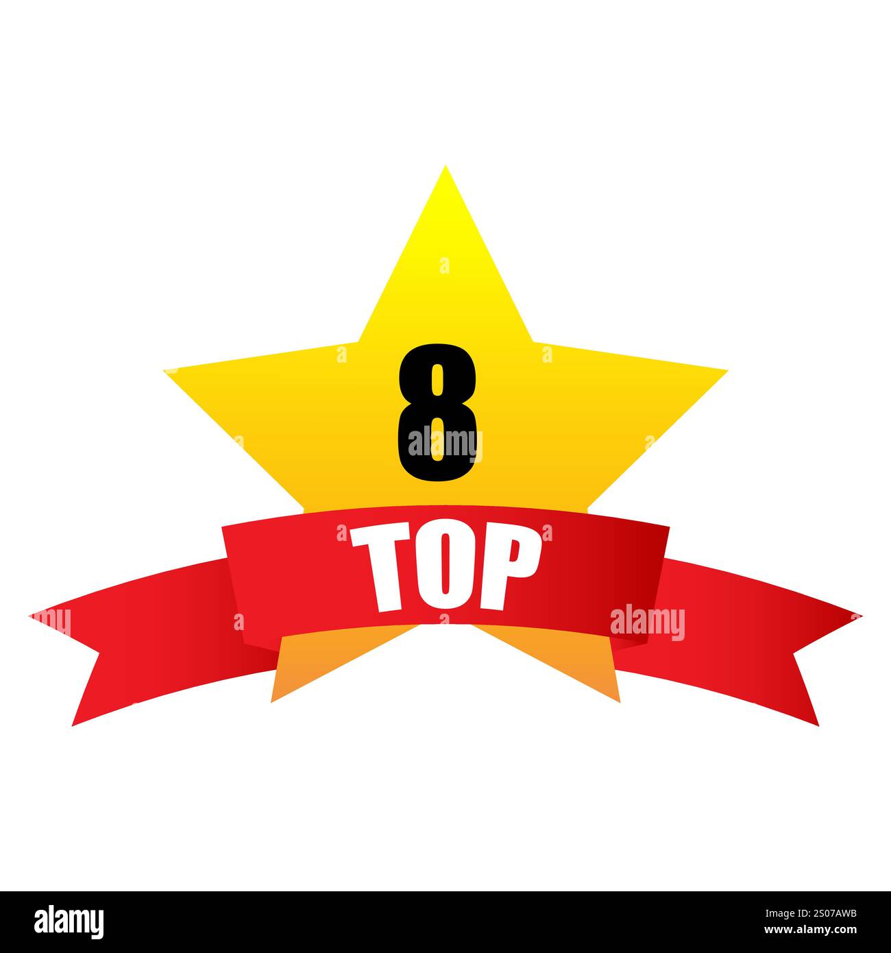 Number eight star. Bold 8 focus. Red ribbon element. Bright yellow ...