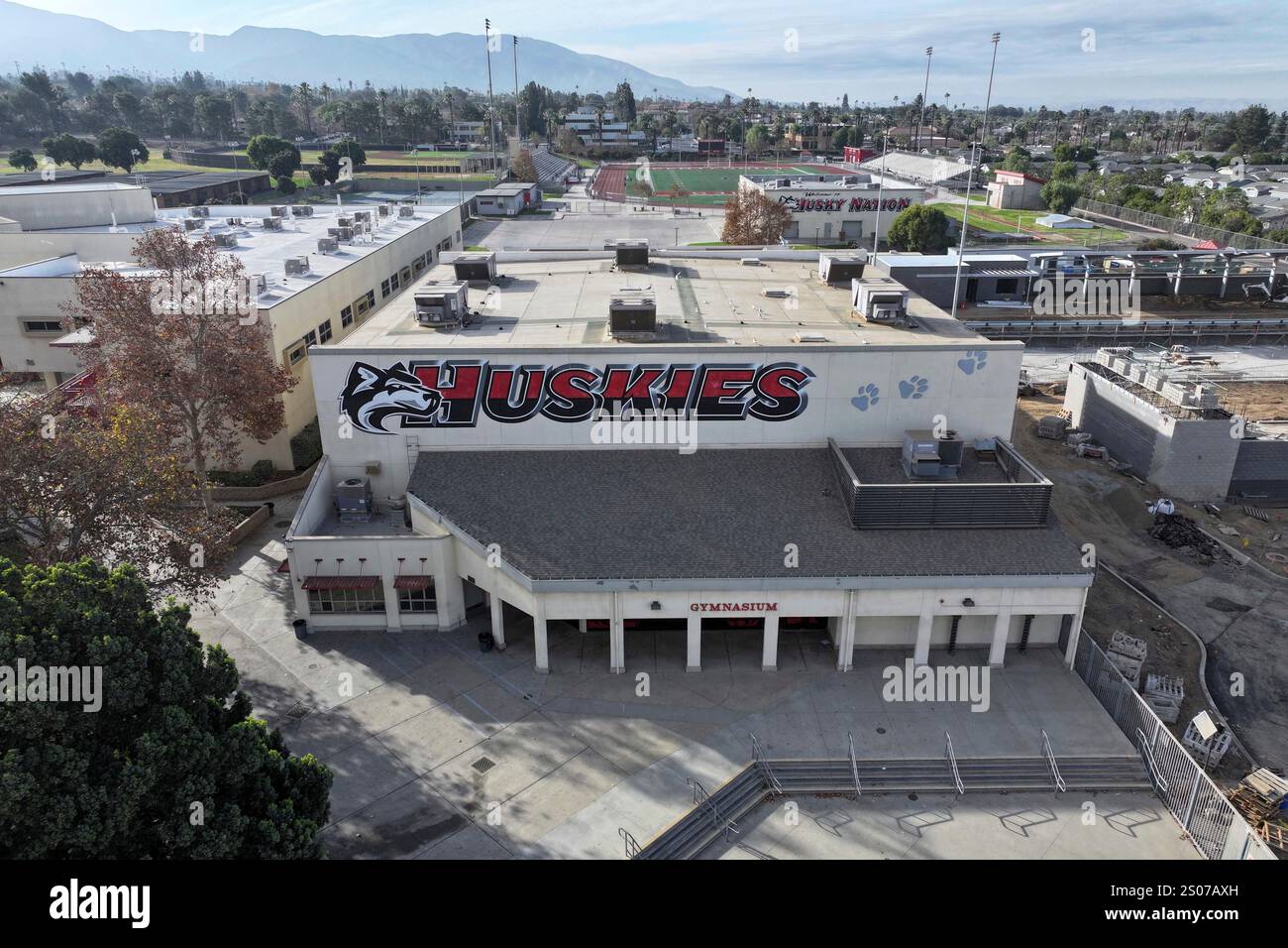 A general overall aerial view of Corona Centennial High School gym ...