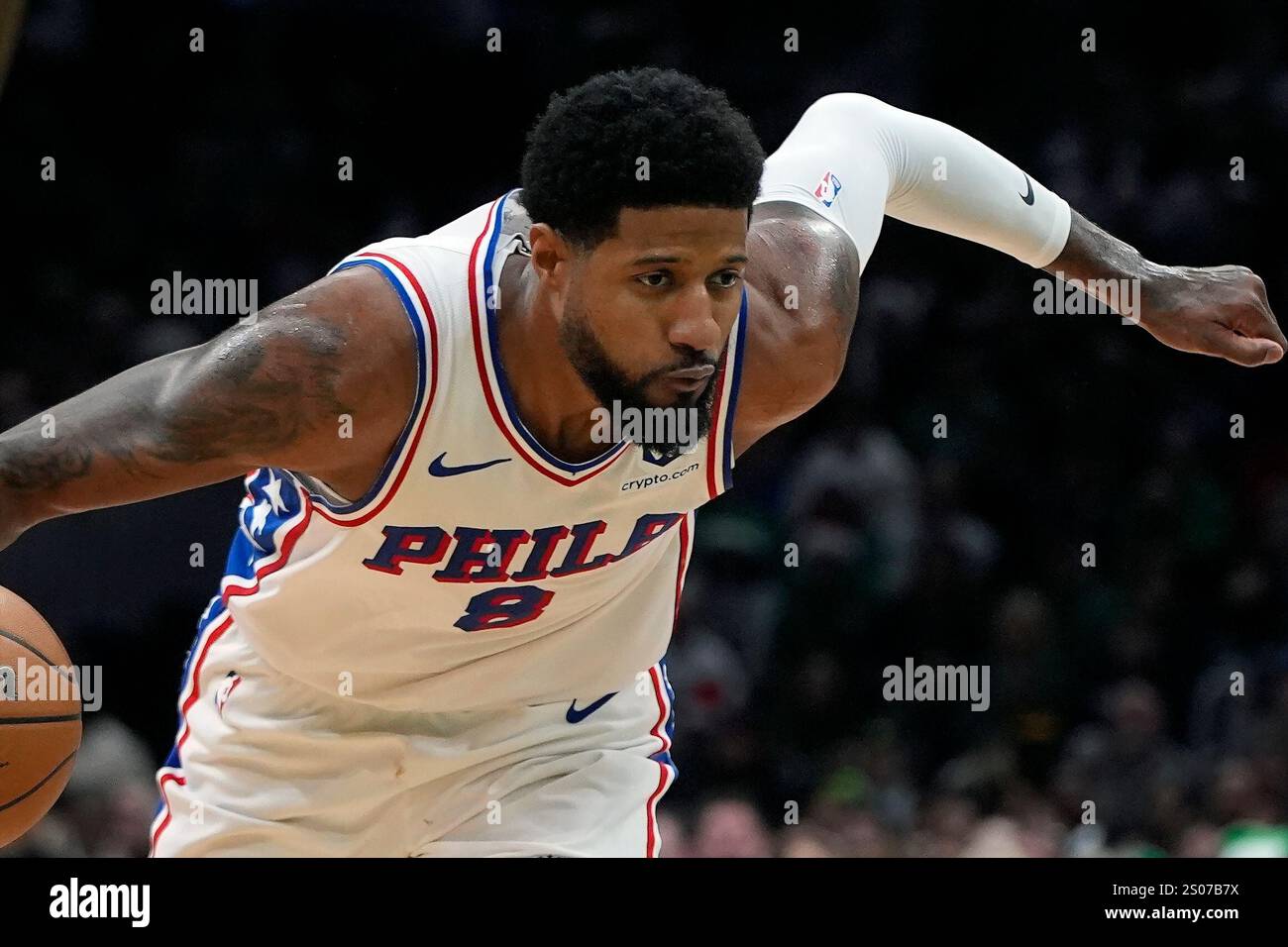 Philadelphia 76ers' Paul George plays against the Boston Celtics during ...