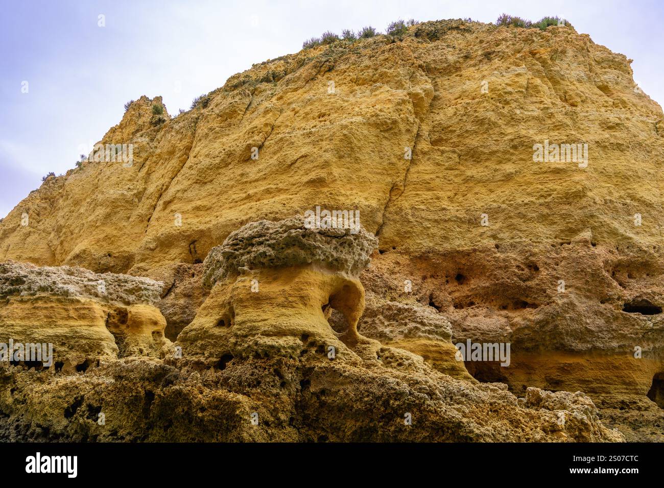 Weathered golden rock formations with intricate textures and natural ...