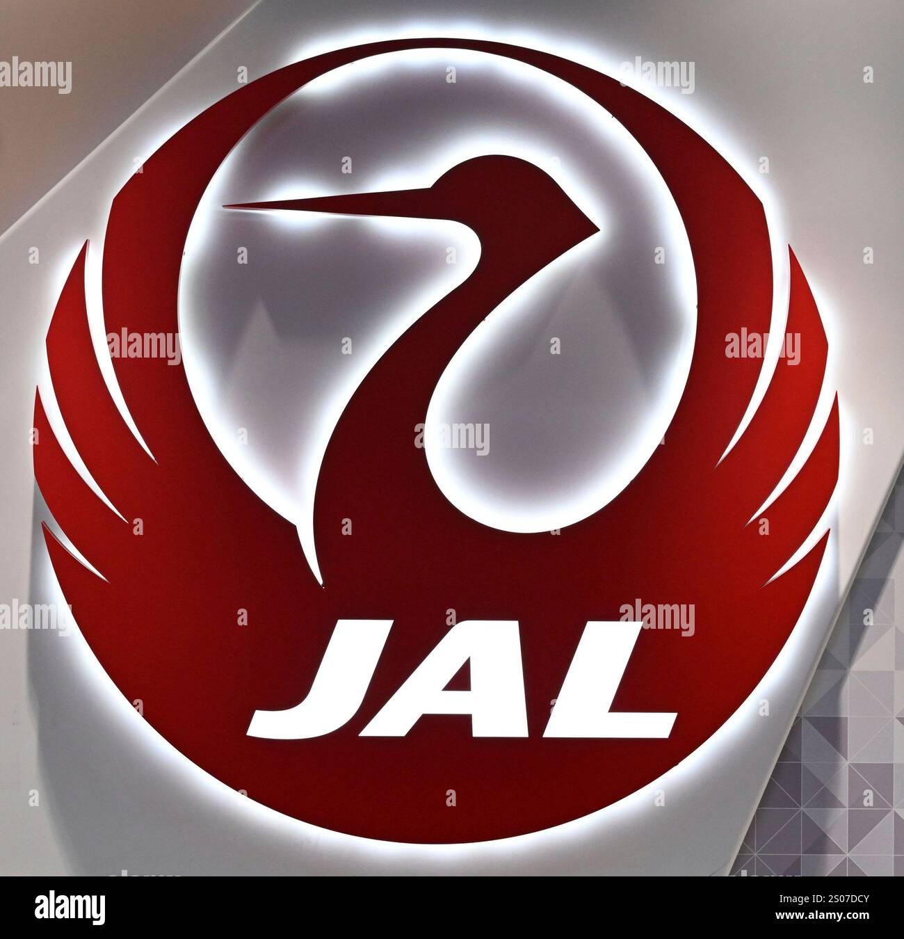 A logo of Japan Airlines plane（JAL）at Haneda Airport in Ota Word, Tokyo ...
