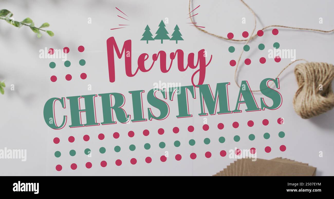 Image of christmas greetings text over christmas decorations Stock ...