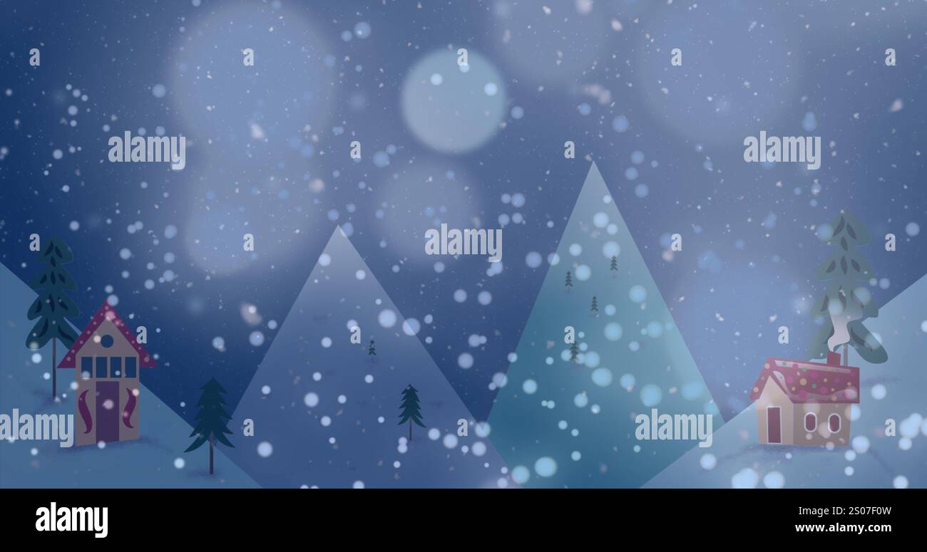Image of snow falling over christmas trees in winter scenery Stock ...