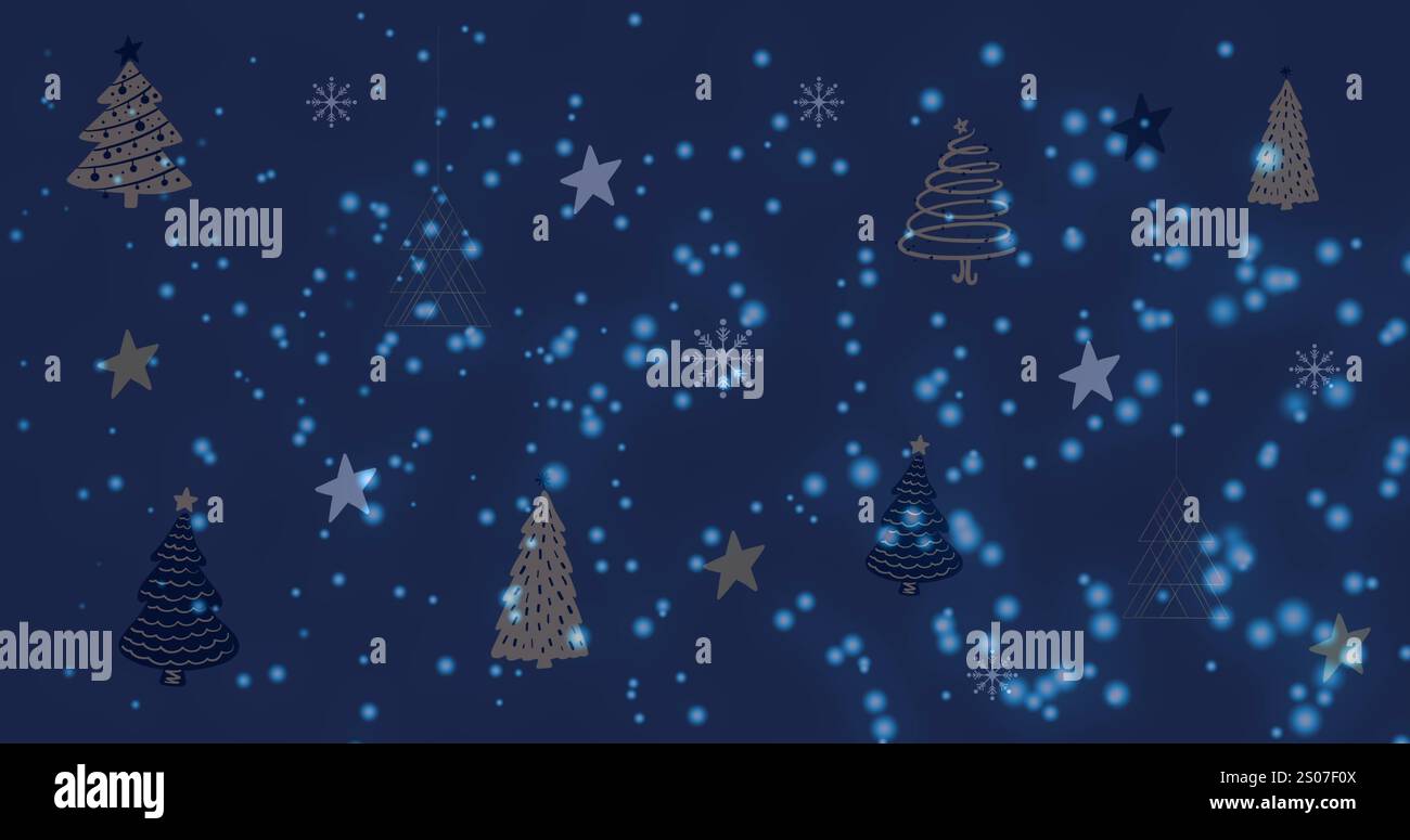 Image of snow falling over christmas trees in winter scenery Stock ...