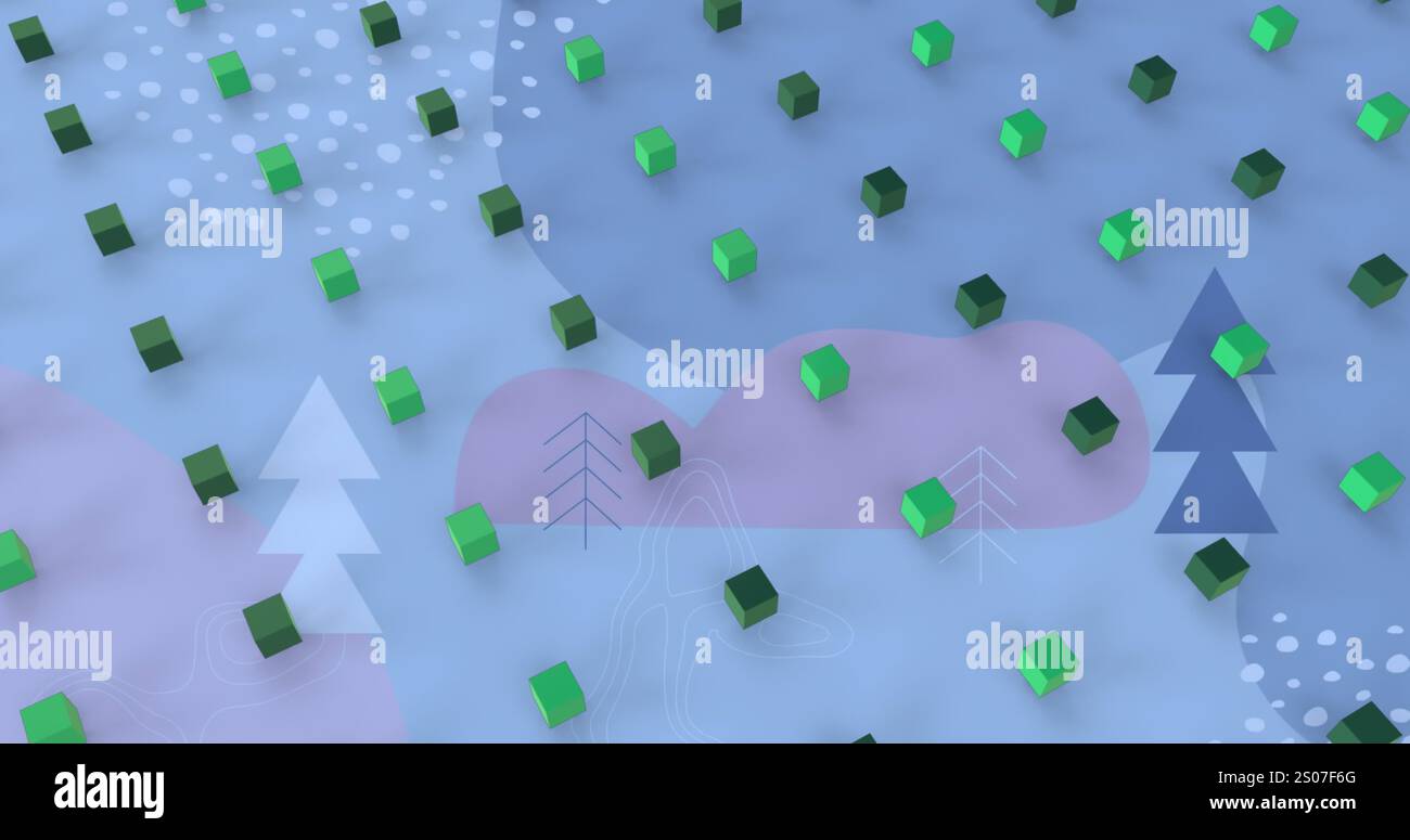 Image of green 3d cube icons in seamless pattern over christmas tree ...