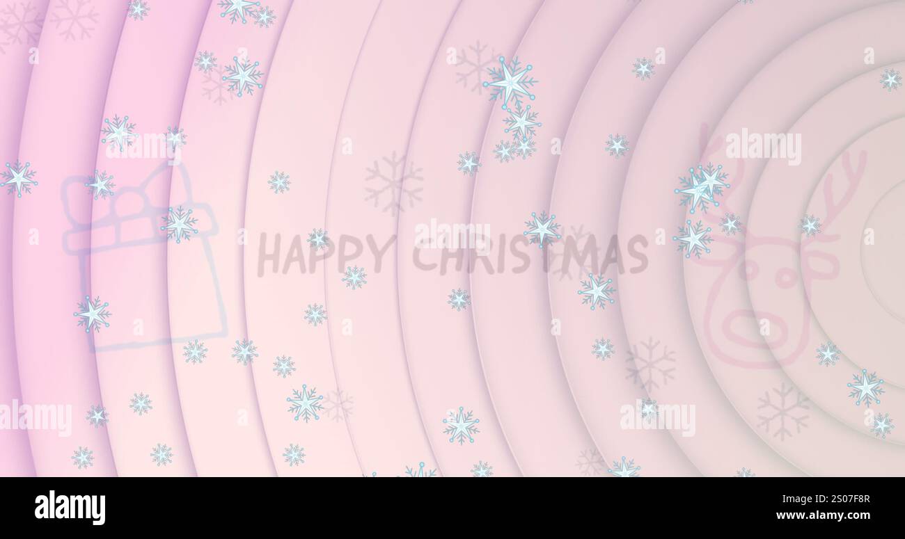 Image of snow falling over christmas greetings text and christmas ...