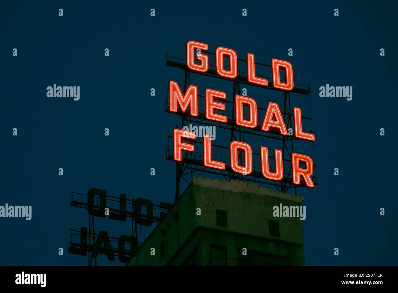 "Gold Medal Flour" neon sign at night, Minneapolis, Minnesota Stock ...