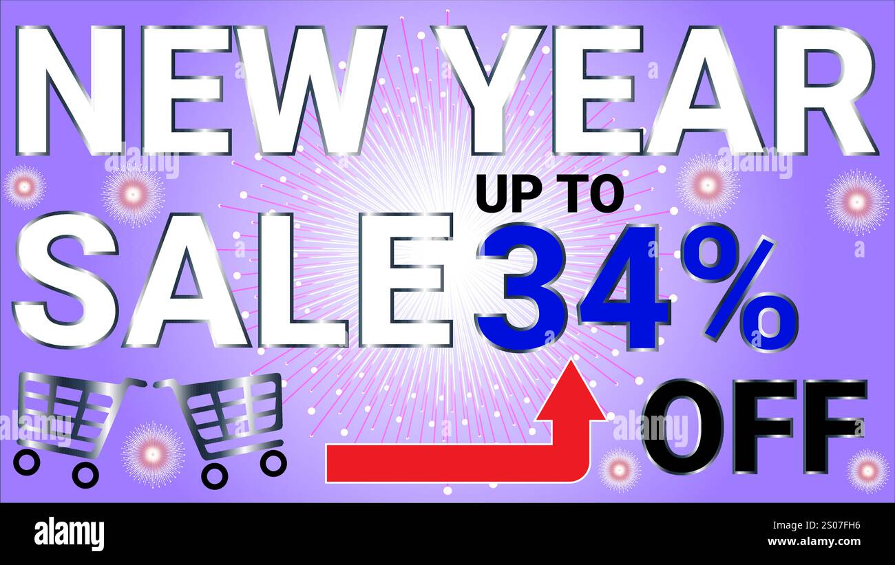 New year sale up to 34 percent off banner with Purple Mimosa and white ...