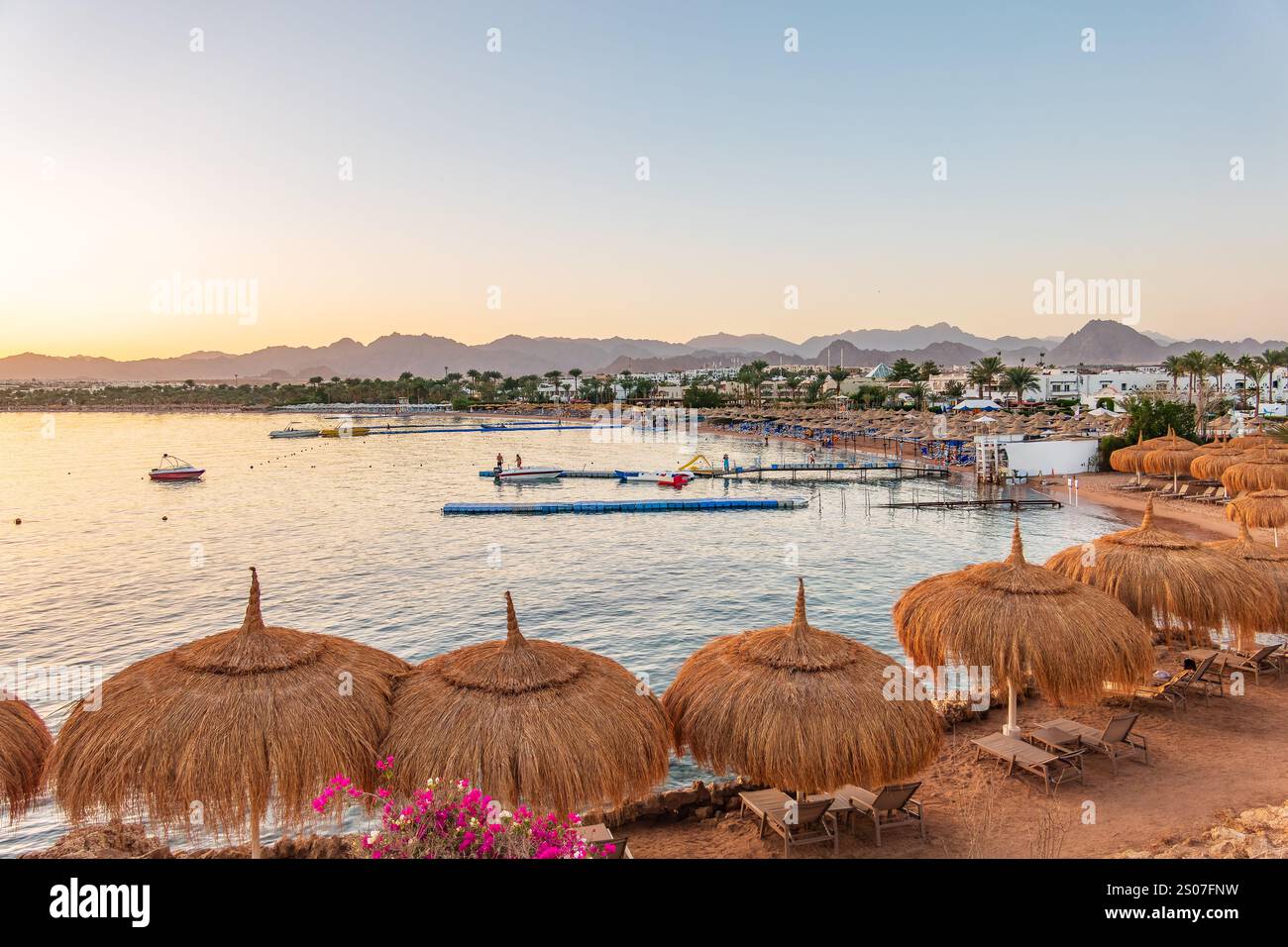 Scenic view of Naama Bay, Sharm-el-Sheikh, Egypt. Sunrise over the sea ...