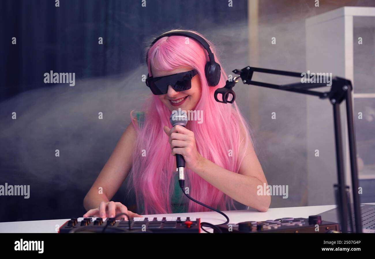 Beautiful young singer and musician broadcast from her home studio ...
