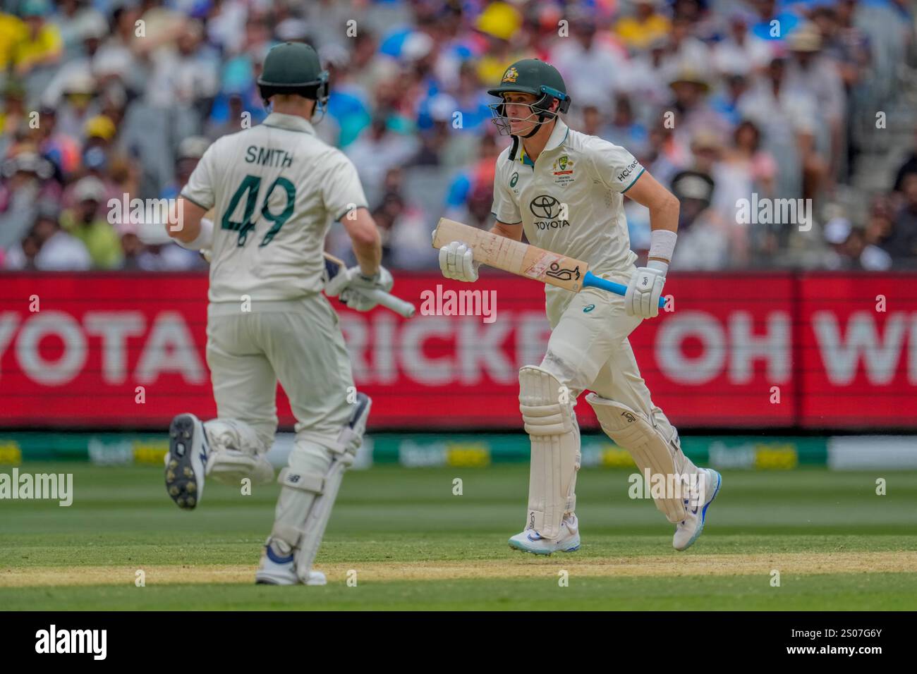 Australia's Marnus Labuschagne, right, and his batting partner Steve ...