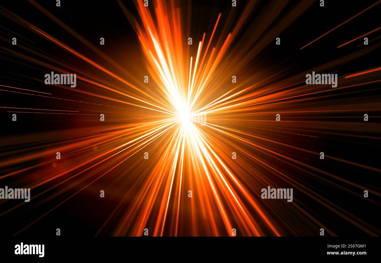 Golden beams of bright light shining on black background . concert ...