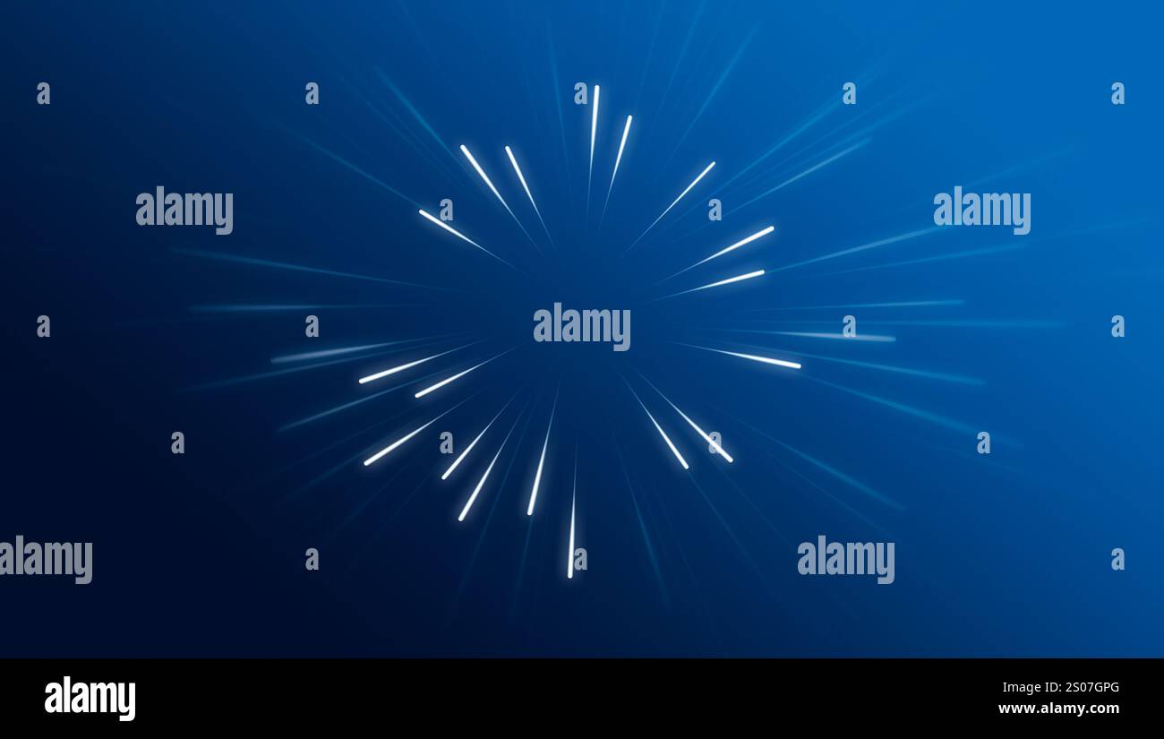 Blue neon light streaks radiating from the center on a dark background ...