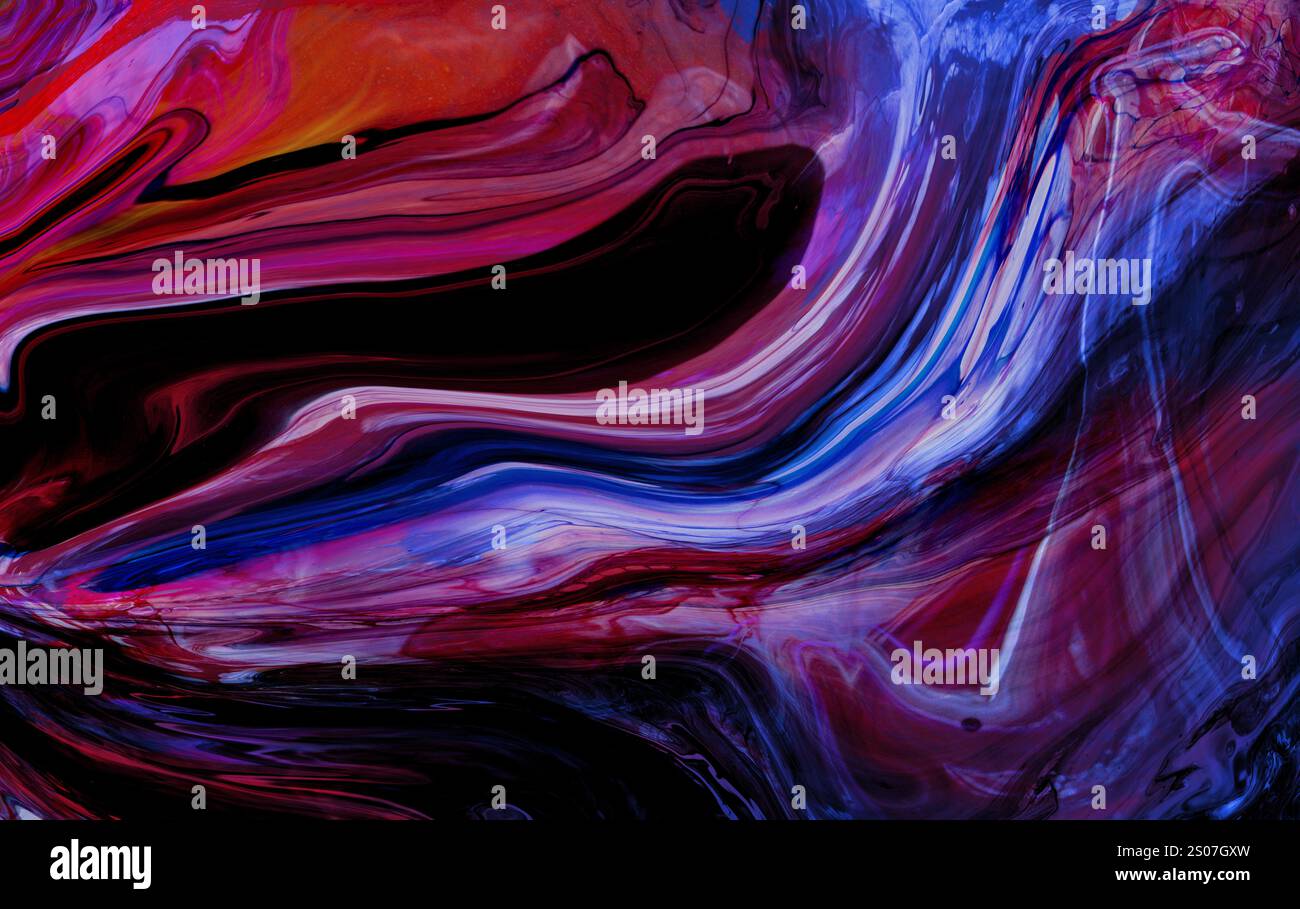 Beautiful abstraction of liquid paints in slow blending flow mixing ...