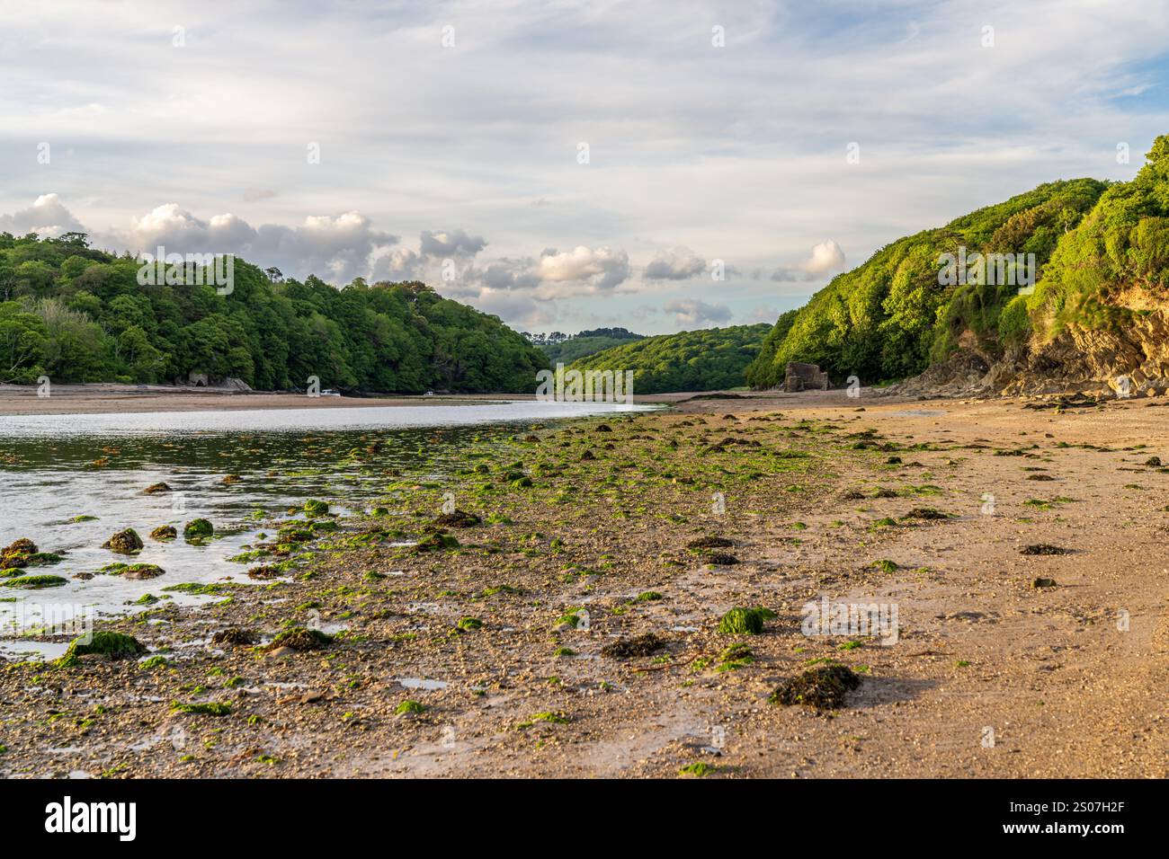 Wonwell Beach and low tide on the River Erme, with an old Lime kiln in ...