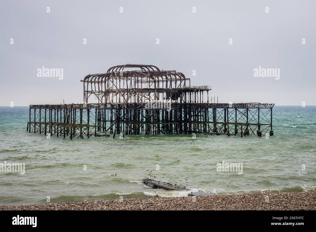 The remains of the destroyed West Pier in Brighton, East Sussex ...