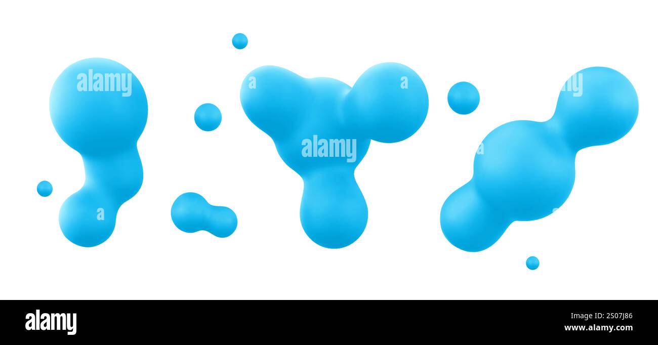 3D blob shapes collection in bright blue color - flowing liquid forms ...