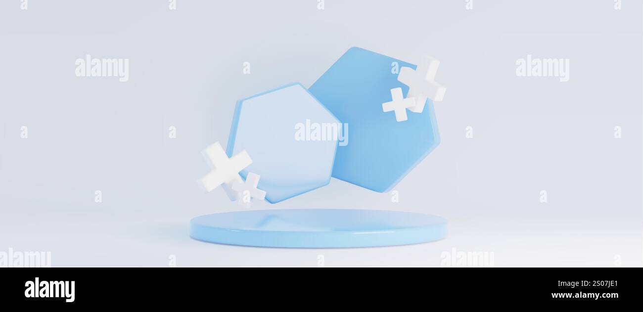 3d blue podium for health product tech background. Hospital or ...