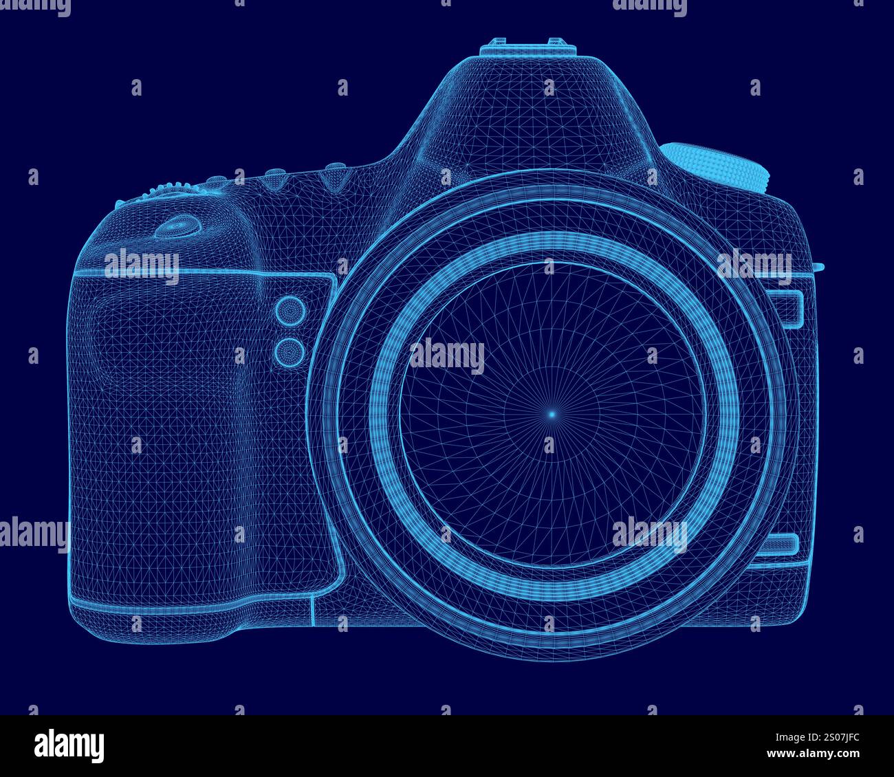 Blue camera with a blue lens. The lens is blurry and the camera is ...