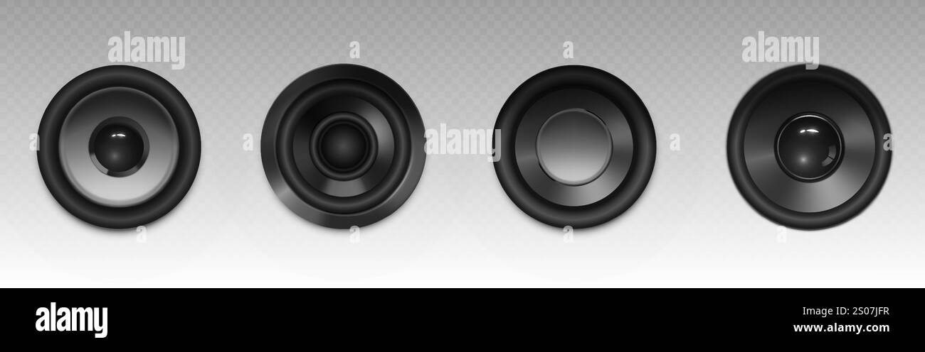 3d music loudspeaker. Stereo sound speaker system isolated icon. Black ...