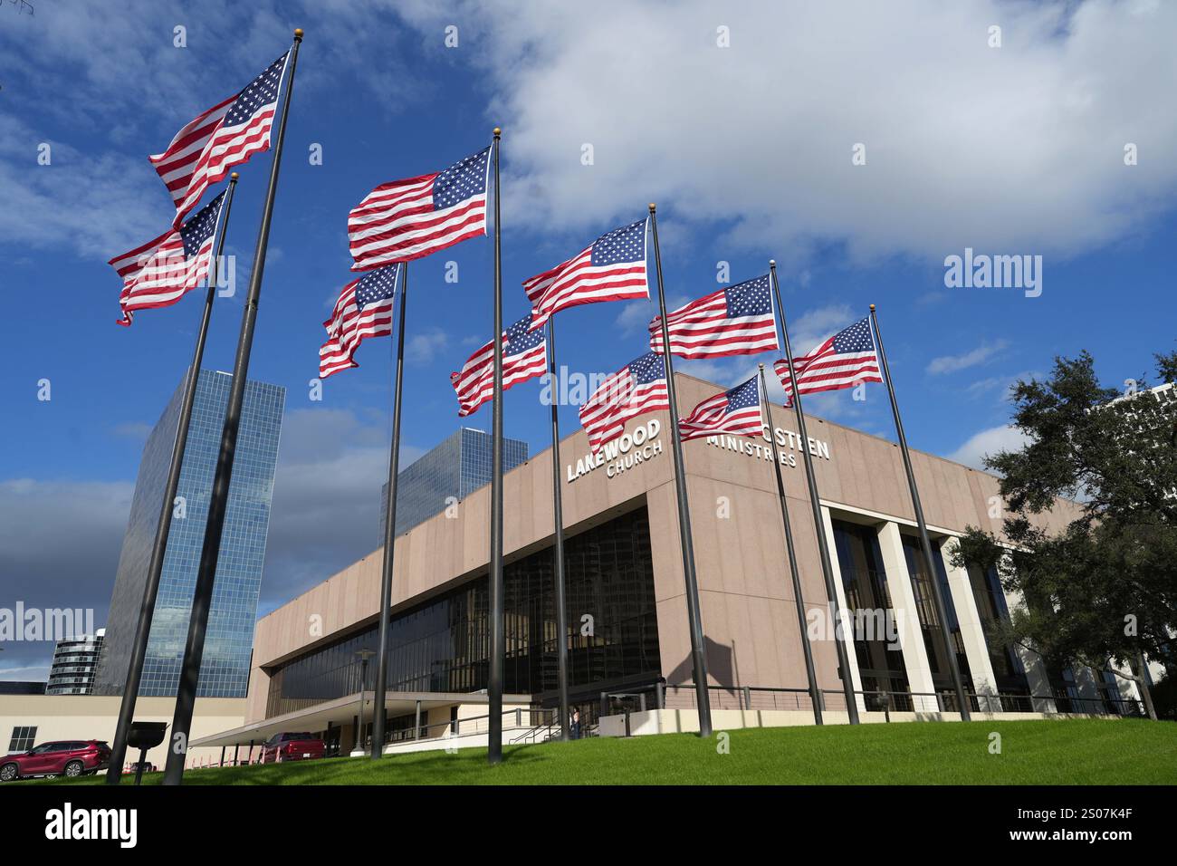 United States flags at the Joel Osteen Ministries at the Lakewood ...