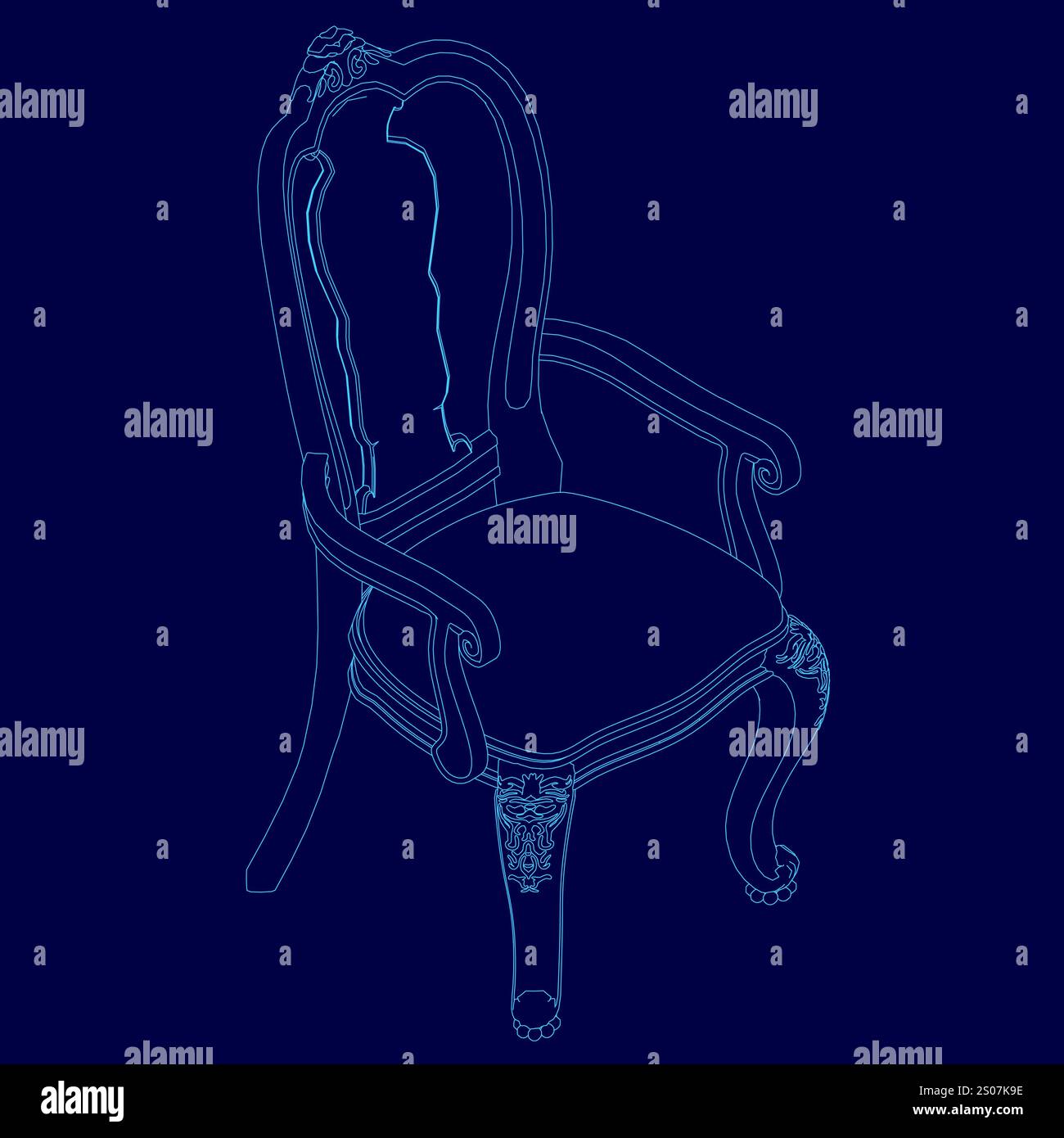 Chair is shown in a blue background. The chair is a modern design with ...