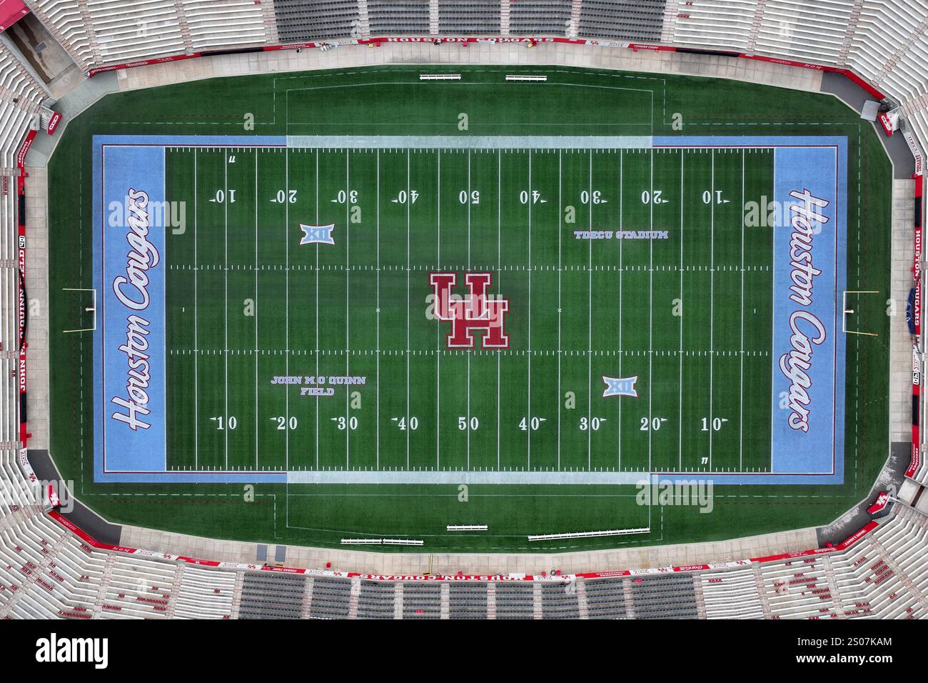 A general overall aerial view of the Houston Cougars logo at midfield ...