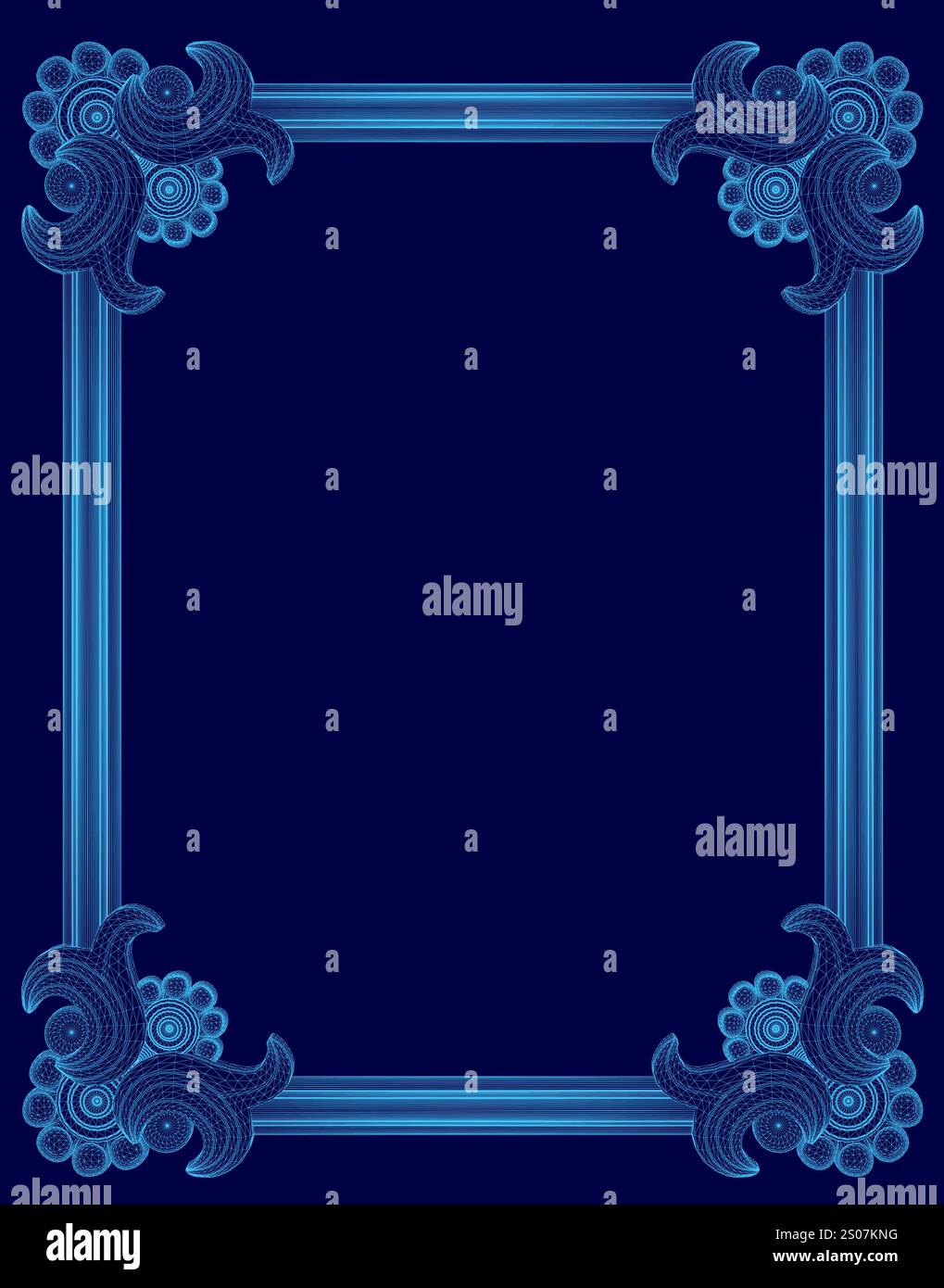 Blue frame with a floral design is displayed. The frame is made of blue ...