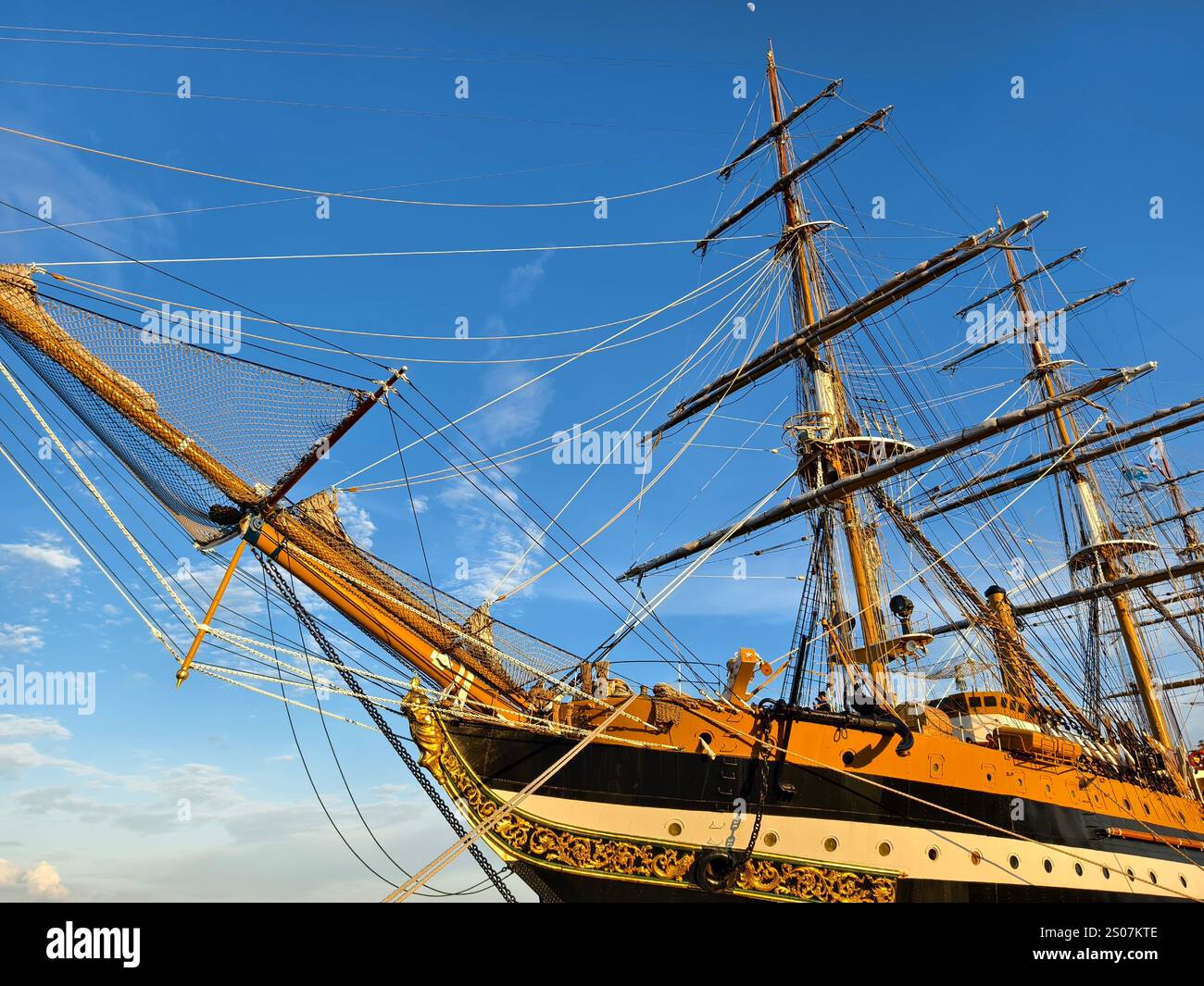 A large old ship at pier under a beautiful blue sky Stock Photo - Alamy
