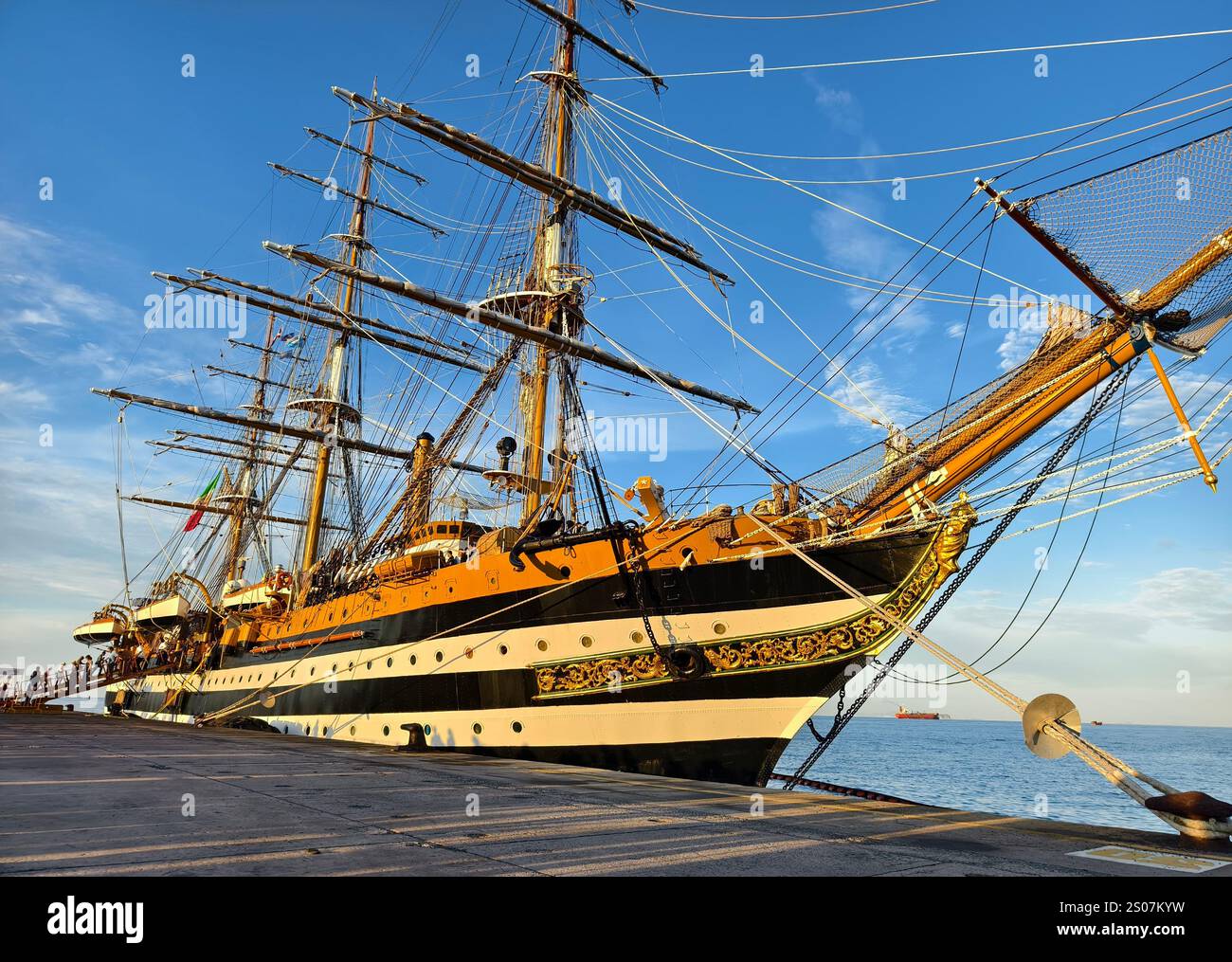 A large old ship at pier under a beautiful blue sky Stock Photo - Alamy