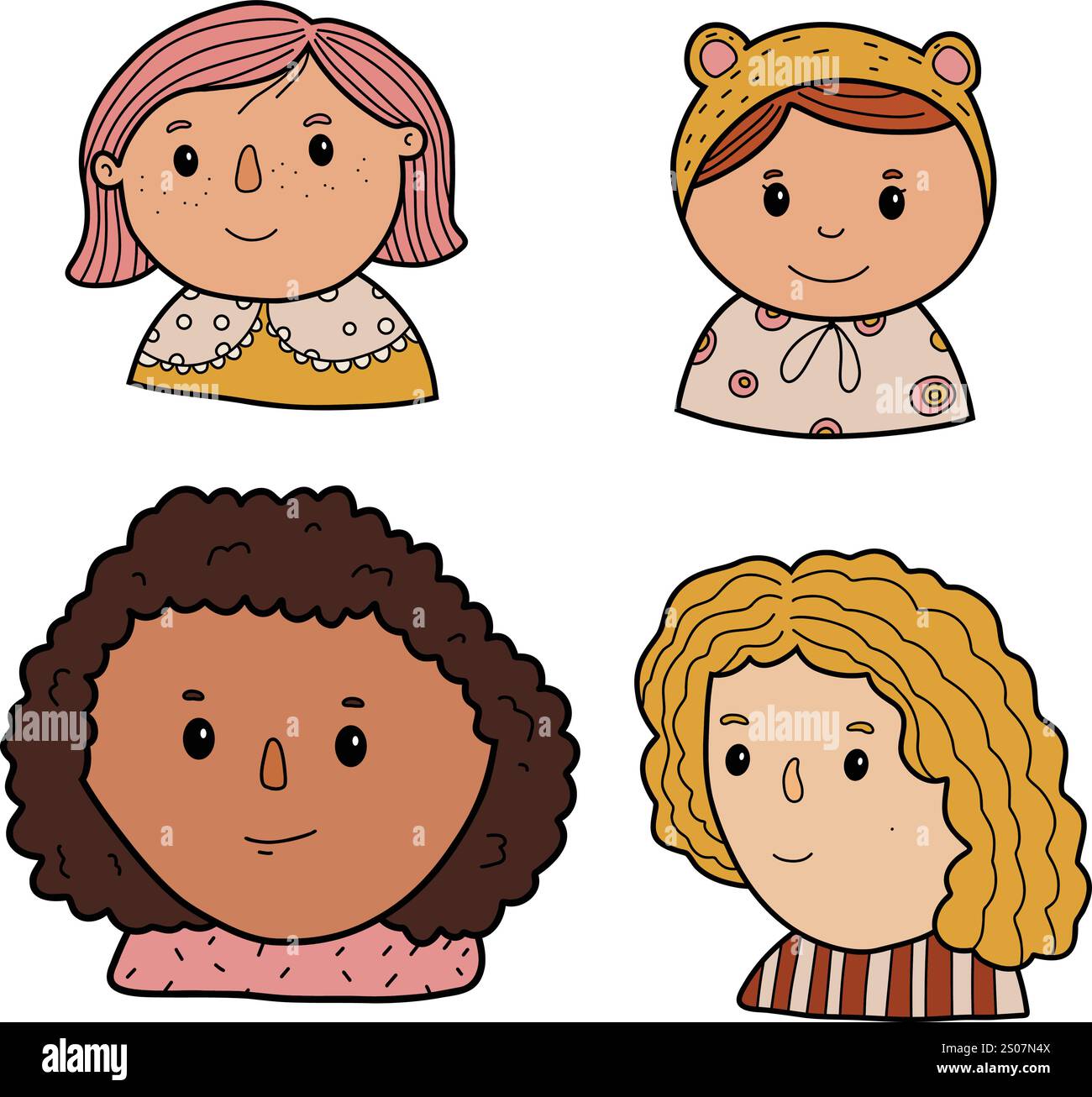 Set of icons of girls, teenagers. Female face various types signs thin ...