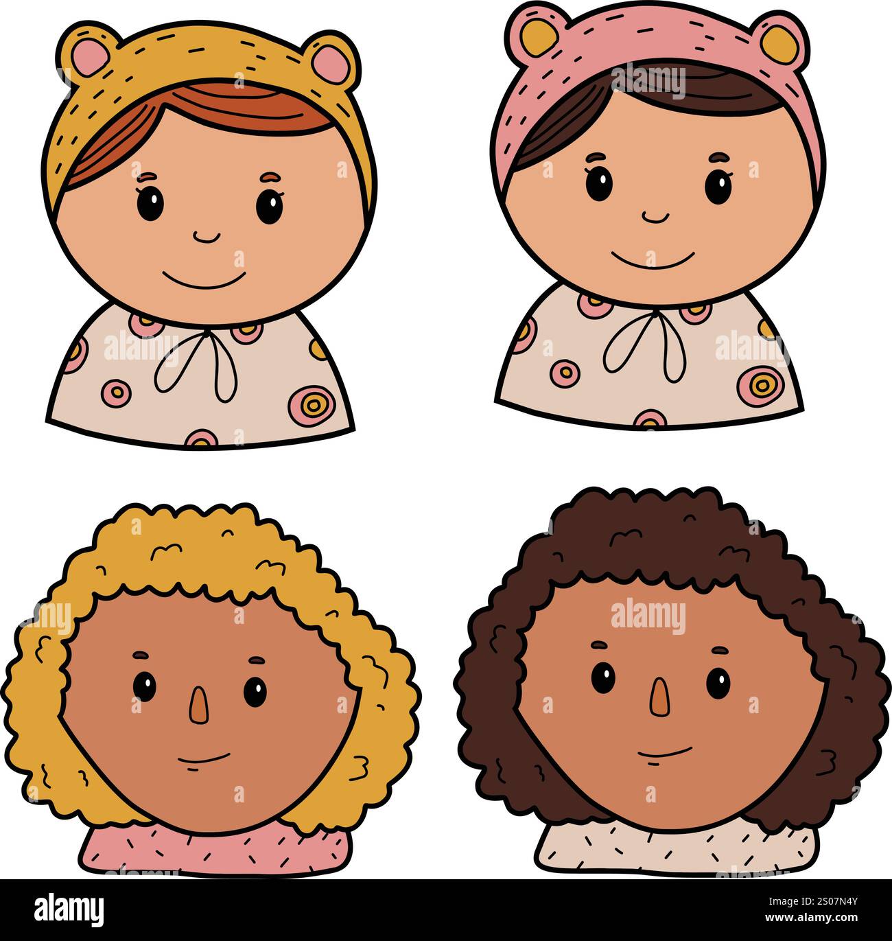 Set of icons of girls, teenagers. Female face various types signs thin ...