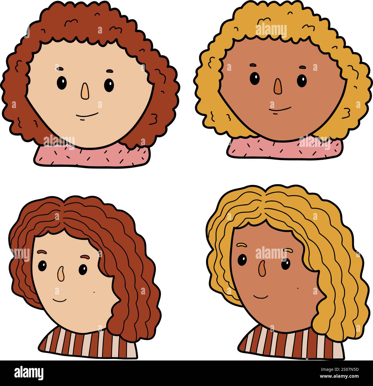 Set of icons of girls, teenagers. Female face various types signs thin ...