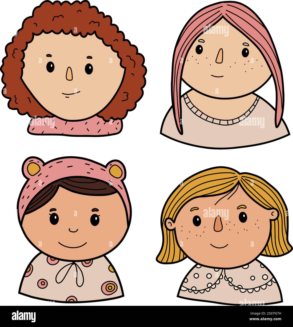 Set of icons of girls, teenagers. Female face various types signs thin ...