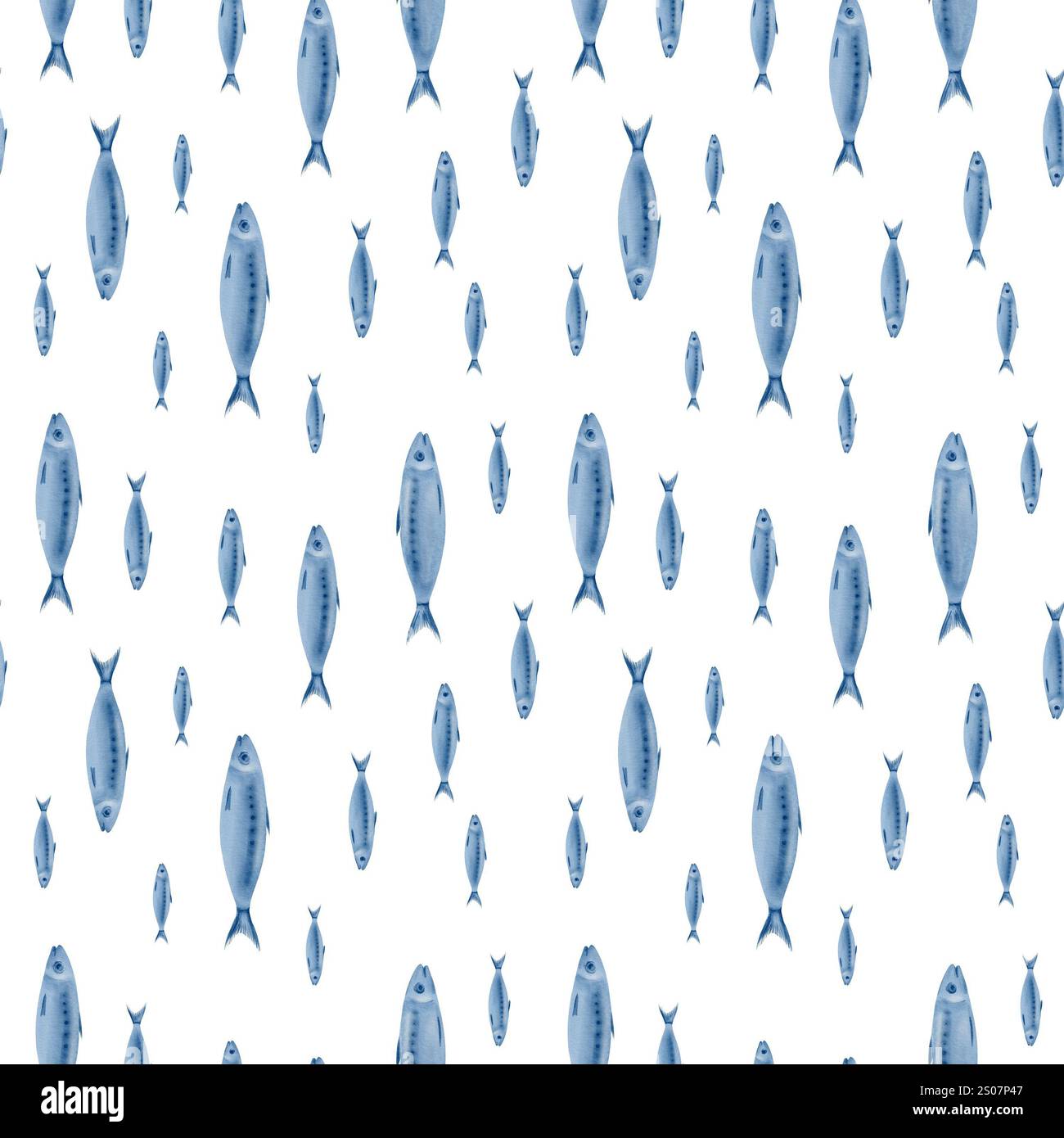 Sardine fish in seamless pattern swimming up and down in stylized ...
