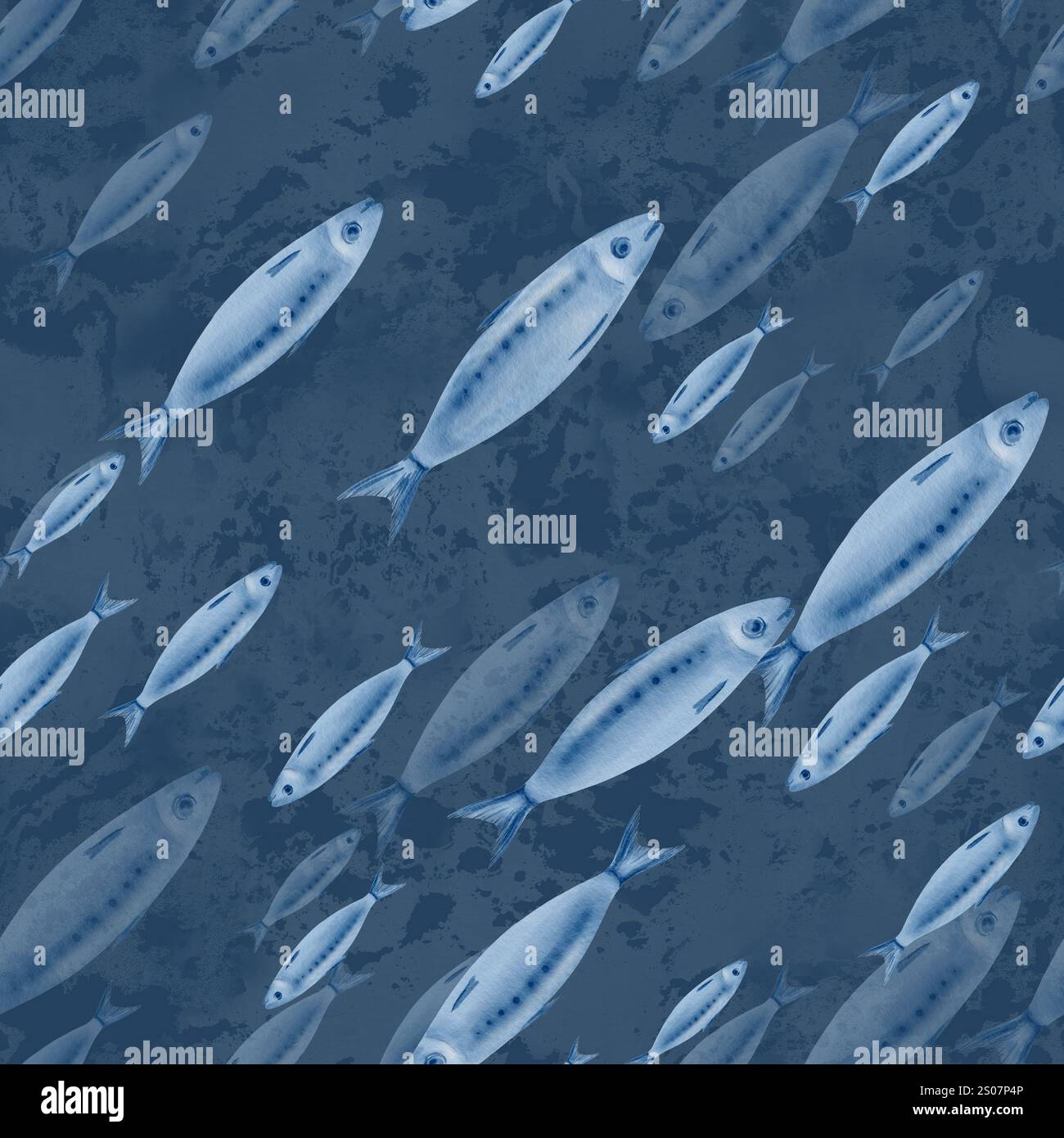 Sardine fish in diagonal swimming seamless pattern in stylized ...
