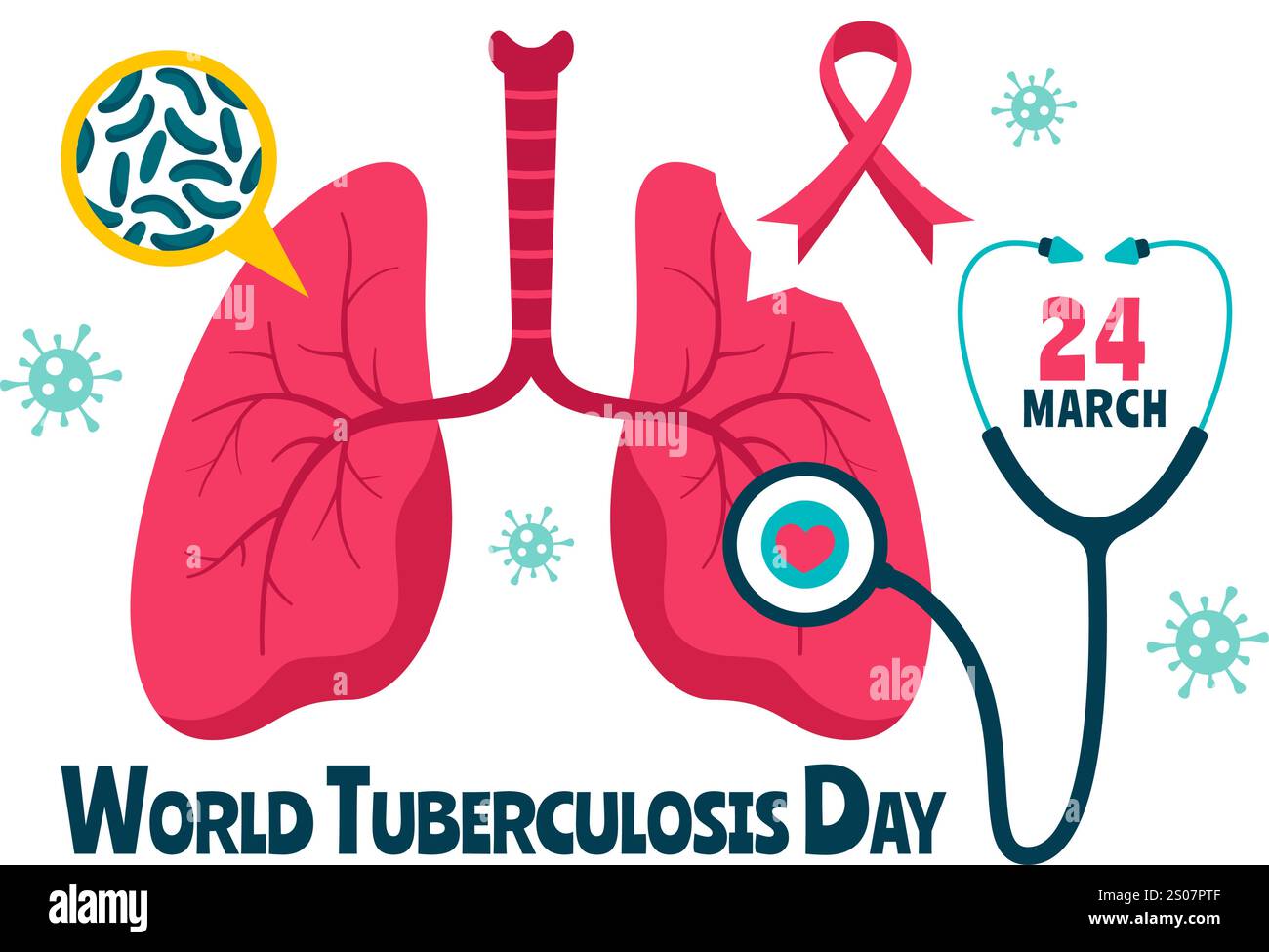 World Tuberculosis Day Vector Illustration on March 24, featuring Lungs and Bacteria for TB ...