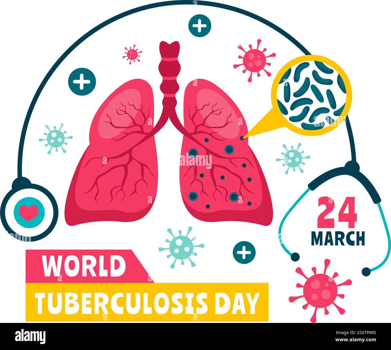 World Tuberculosis Day Vector Illustration on March 24, featuring Lungs ...