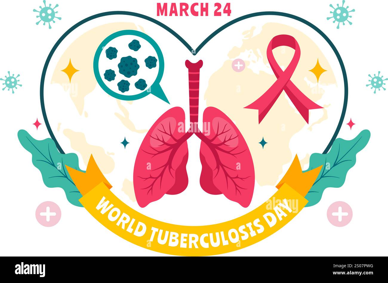 World Tuberculosis Day Vector Illustration on March 24, featuring Lungs and Bacteria for TB ...