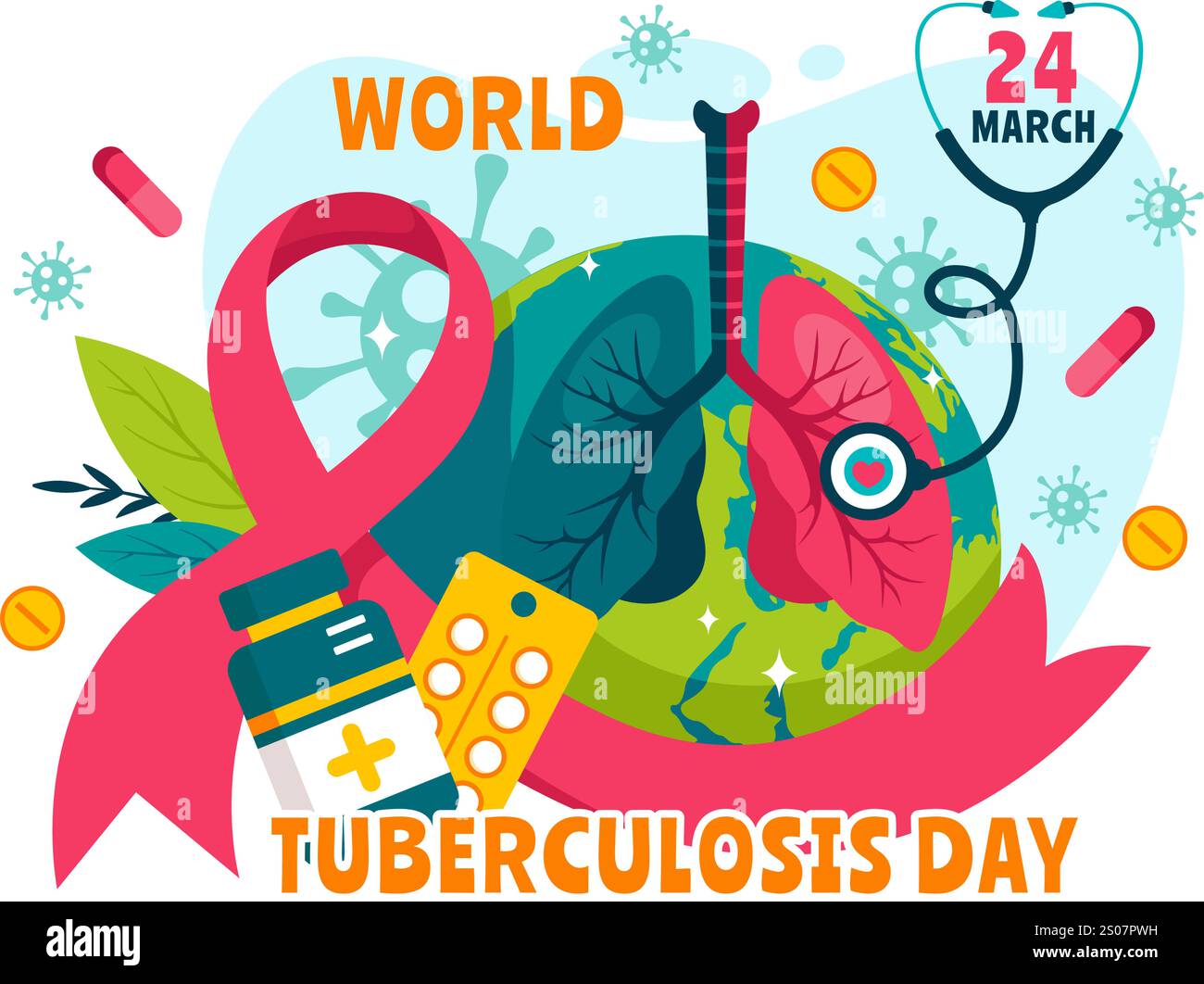 World Tuberculosis Day Vector Illustration on March 24, featuring Lungs and Bacteria for TB ...