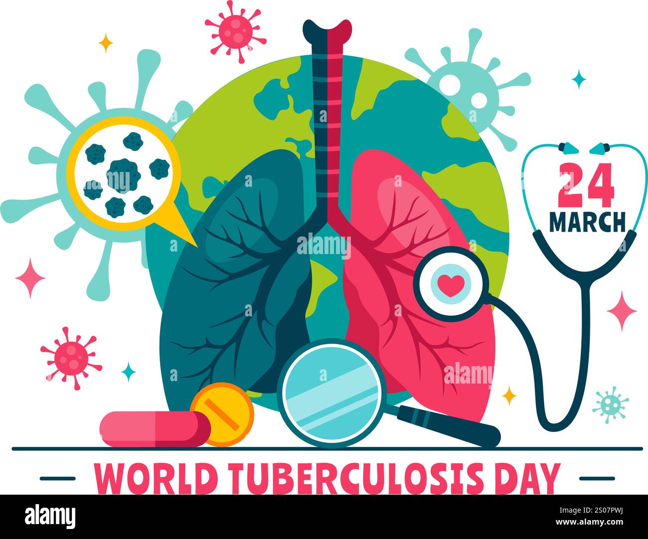 World Tuberculosis Day Vector Illustration on March 24, featuring Lungs ...
