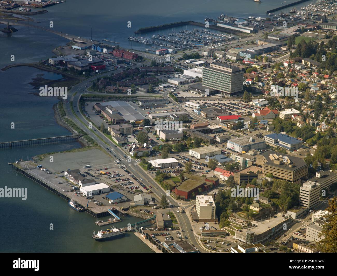 Aerial photograph showcasing the layout of downtown Juneau, Alaska ...