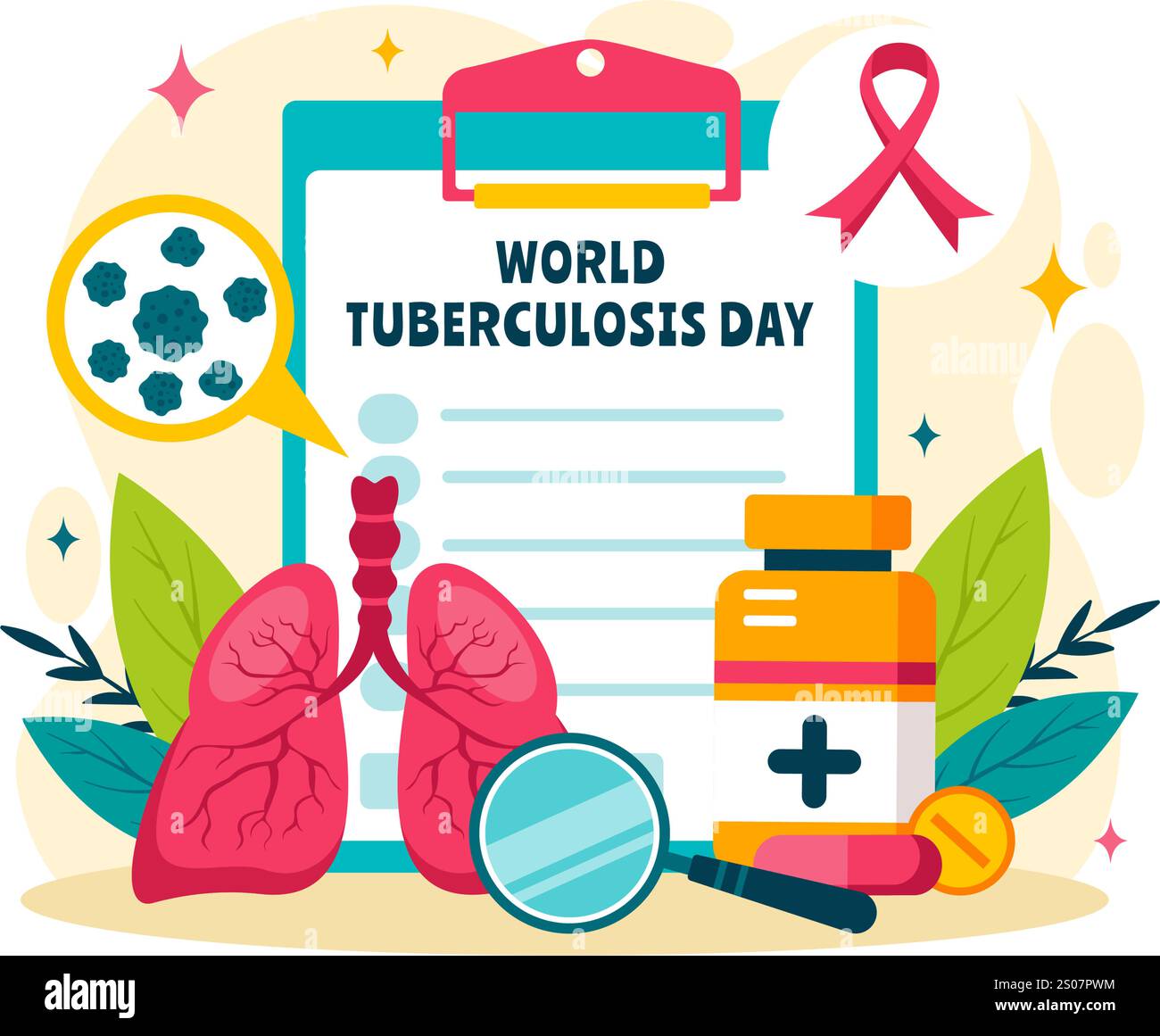 World Tuberculosis Day Vector Illustration on March 24, featuring Lungs and Bacteria for TB ...