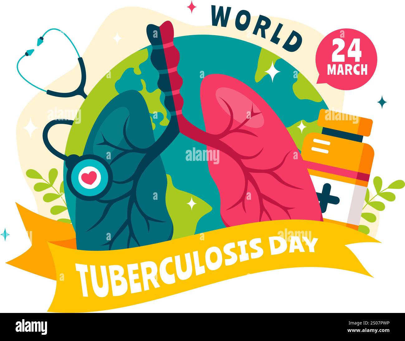 World Tuberculosis Day Vector Illustration on March 24, featuring Lungs ...