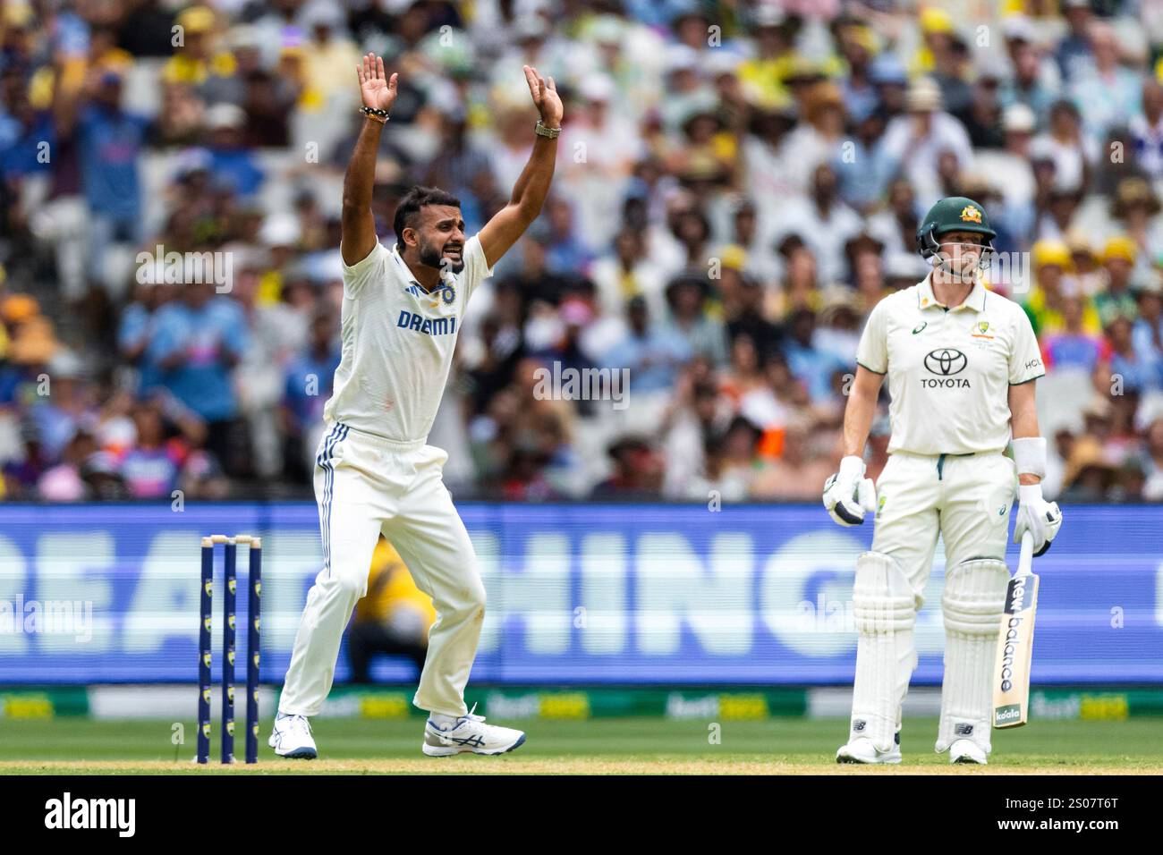 MELBOURNE, AUSTRALIA - DECEMBER 26: Akash Deep of India appeals during ...